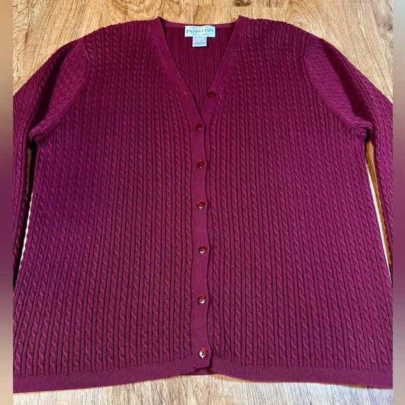 Pendleton | Sweaters | Womens Pendleton Burgundy Maroon Cable Knit Cardigan Size Xl Nwot Dark ...